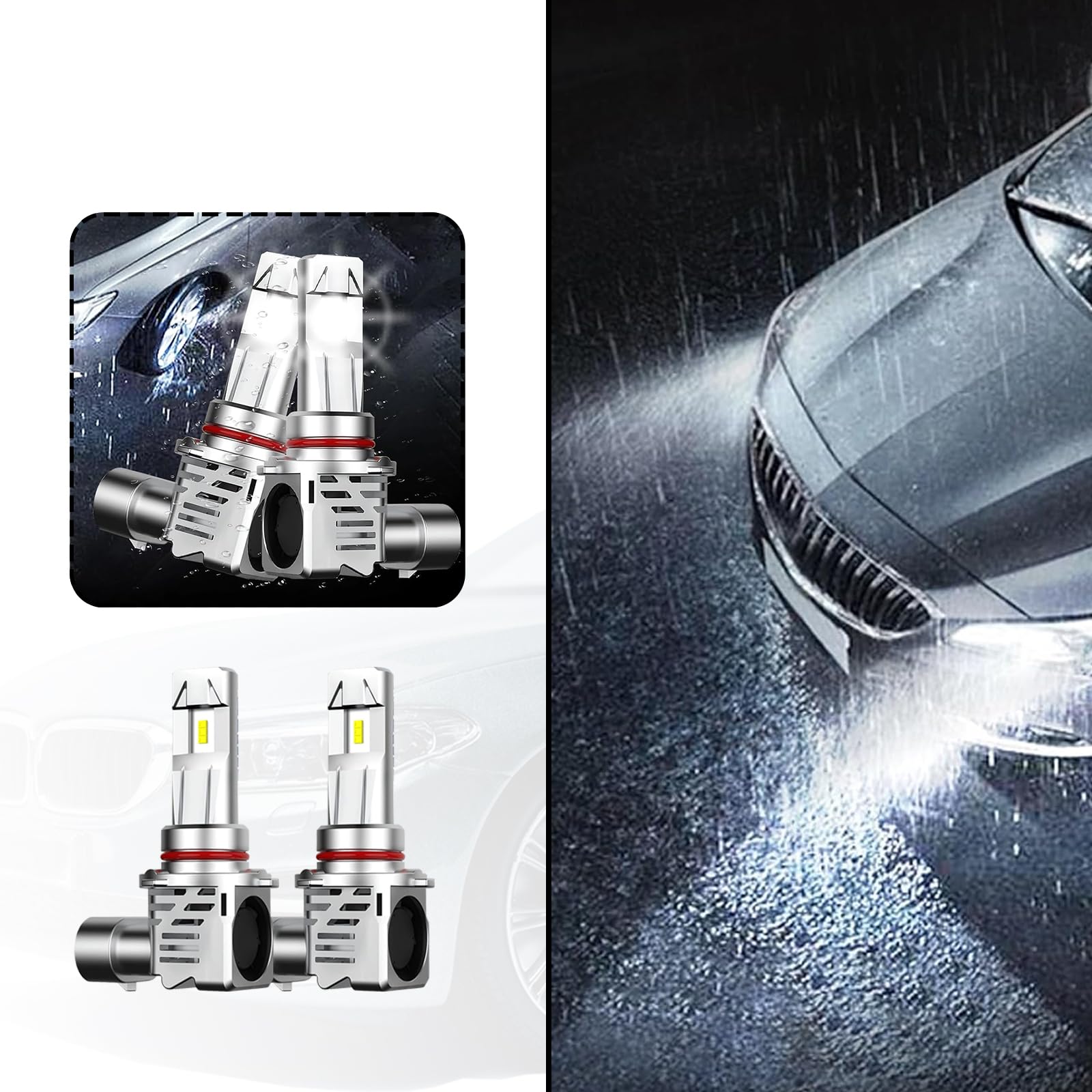 UGSHY 2 PCS 9005 HB3 Car LED Front Light, Super Bright Car LED Bulbs Kits, White Light Fog Light, Aluminum High Beam, Universal Automobile IP65 Waterproof Bulbs Replacement, UGDD1701WH-9005/HB3