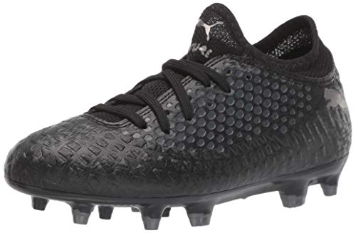 PUMA Unisex-Child Future 4.4 Firm/Artificial Ground Soccer Shoe, Black Black Aged Silver, 3 M US Little Kid