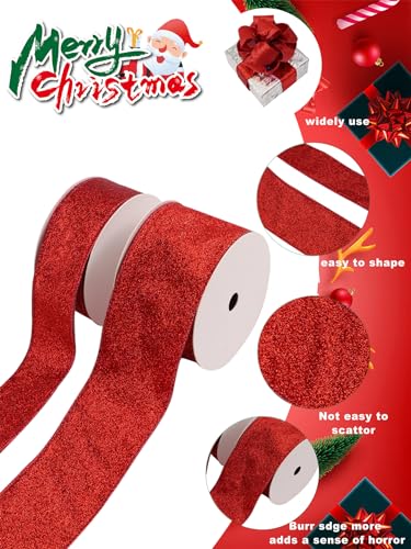 Wlflash 2-1/2 Inch10 Yards Merry Christmas Wired Edge Xmas Net Ribbon Wreath Supplies Decorative Wrapping Craft Roll for Gift Decor Accessories Party Decoration