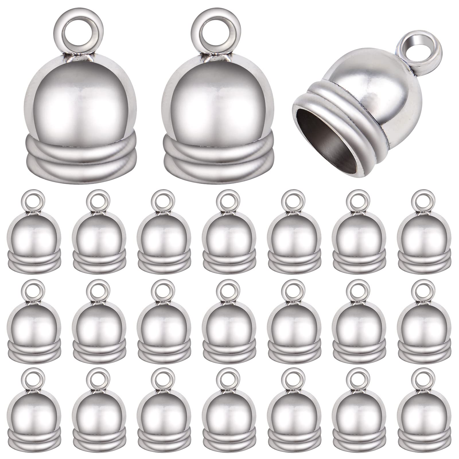 Aylifu 50pcs Silver Cord End Caps Glue-in Tassel Cap Clasps Connectors Leather Cord Findings Kit for DIY Bracelet Necklace Jewelry Making