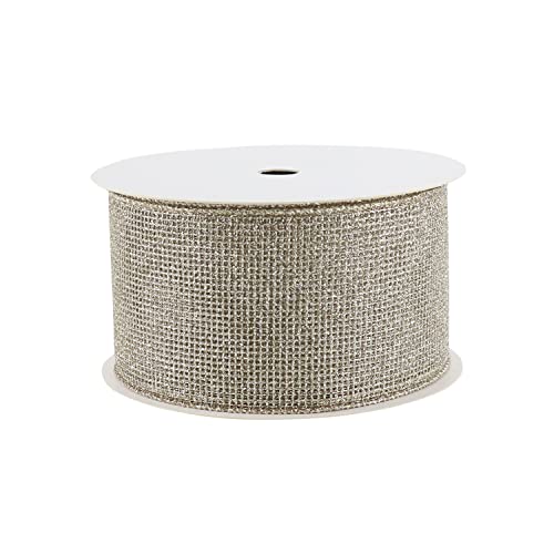 DINDOSAL Champagne Gold Wired Ribbon Champagne Mesh Ribbon Metallic Glitter Wired Ribbon for Crafts, Topper Bows, Wreaths, Gift Wrapping, Home Decor, 2.5" x 10 Yards x 1 Roll