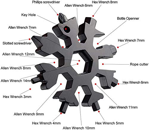 18 in 1 Snowflake Multitool for Men, Small Stainless Steel All in One Screwdriver as Bottle Opener, Screwdriver, Wrench, Box Cutter, Mini Keychain Gadgets for Camping, Survival
