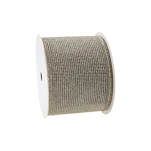 DINDOSAL Champagne Gold Wired Ribbon Champagne Mesh Ribbon Metallic Glitter Wired Ribbon for Crafts, Topper Bows, Wreaths, Gift Wrapping, Home Decor, 2.5" x 10 Yards x 1 Roll