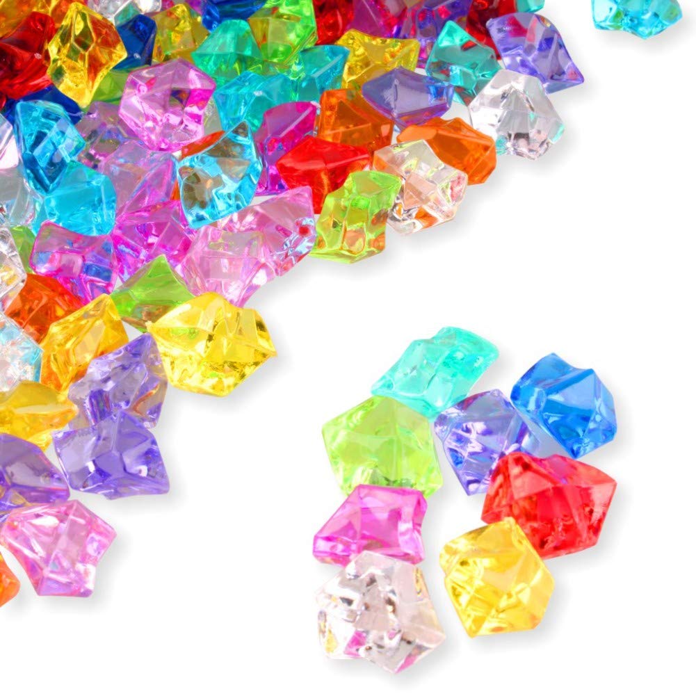 PMLAND Clear Acrylic Ice Rocks Assorted Colors 180 Pcs of 0.75 Quarts Crystals Gems Fake Crushed Cubes Diamonds for Vase Filler Table Scatter Wedding Centerpieces Party Holidays Decoration Crafts