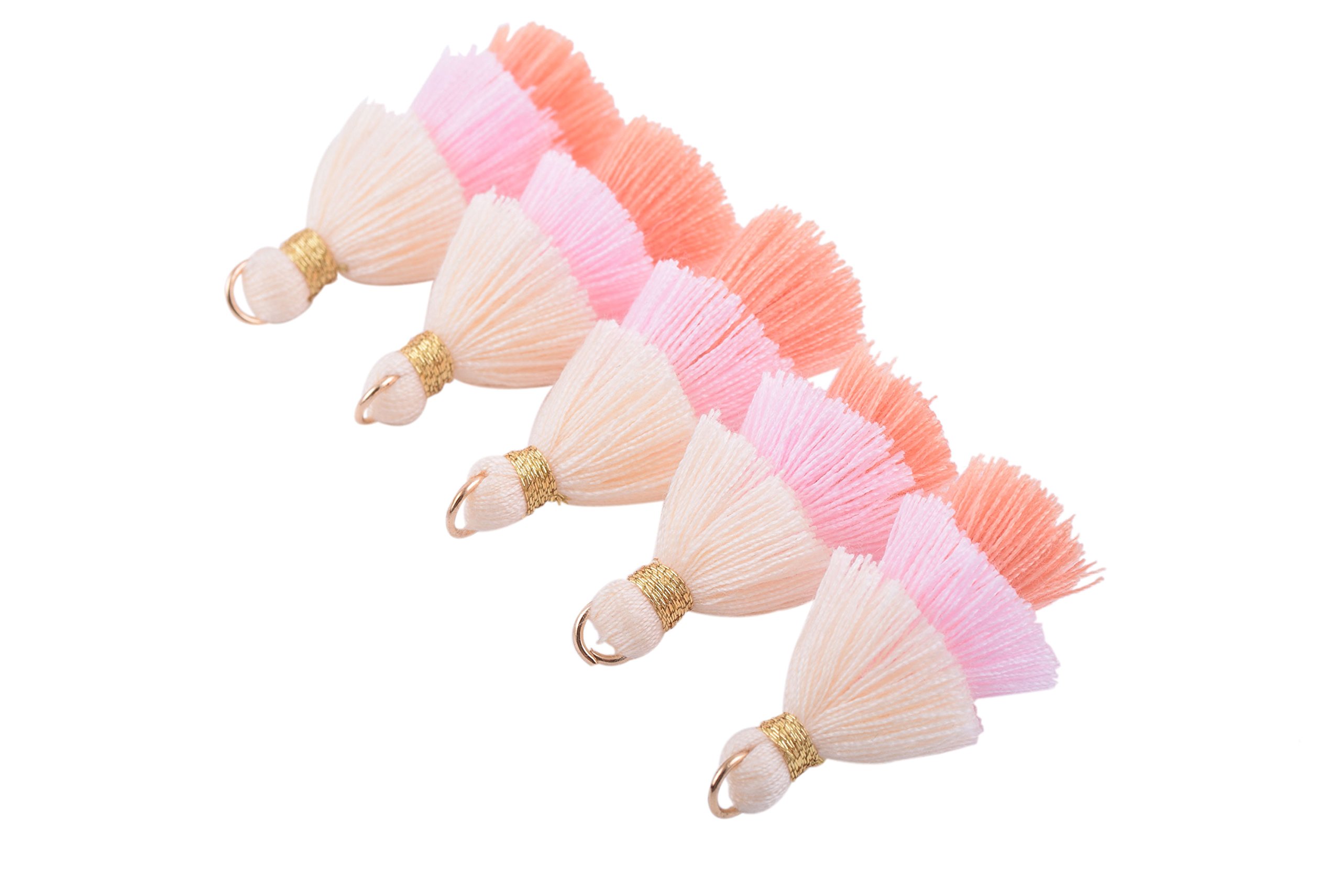 KONMAY 10pcs 1.4''(3.5cm) Tiny Tri-Layered Tassels with Gold Jump Ring for Jewelry Making, Clothing