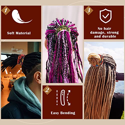 2 Pcs Spiral Lock Hair Tie Dreadlock Accessories Iron Wire Embedded Ponytail Holders Colorful Bohemian Style Loc Hair Accessories Bendable Long Dread Bands for Women Men Thick Curly Hair with 2 Bags