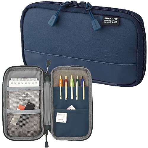 LIHIT LAB Compact Pen Case (Pencil Case), Water & Stain Repellent,3.5" x 6.5'' , Navy (A7687-11)