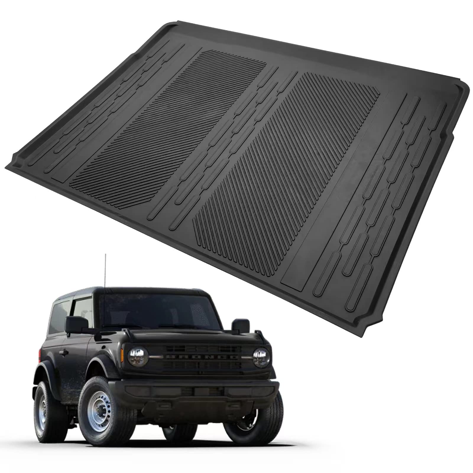 Rubber Cargo Tray Liner compatibility with 2021-2022 Bronco 4-Door,Reserve cutting position without covering The hook,3D TEP Trunk Liner Trunk Mat compatibility with Ford Bronco Accessories (black)