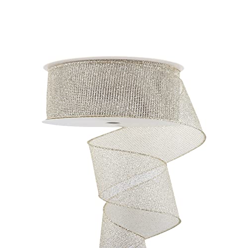DINDOSAL Champagne Gold Wired Ribbon Champagne Mesh Ribbon Metallic Glitter Wired Ribbon for Crafts, Topper Bows, Wreaths, Gift Wrapping, Home Decor, 2.5" x 10 Yards x 1 Roll