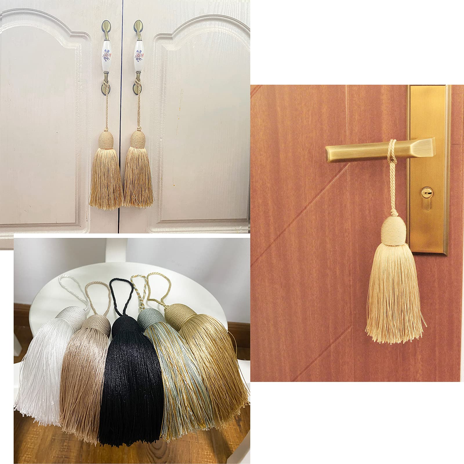 Fenghuangwu 2pcs Tassel Charms Polyester Key Tassels with Loop,DIY Handmade Craft Accessories of Home and Furniture Decoration (Gold)