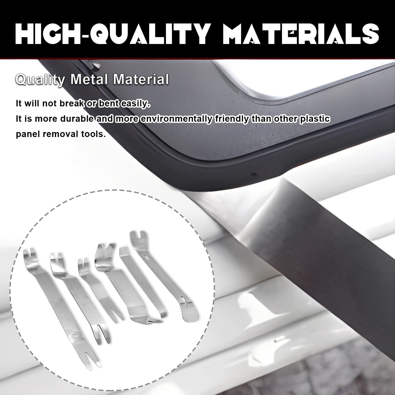 6pcs Metal Trim Removal Tool, Auto Fastener Remover Set Pry Tool Kit, Stainless Steel Universal Clip Pry Tools for Car Door Panel Audio Stereo Fastener Remover, Interior Exterior Trim Tools