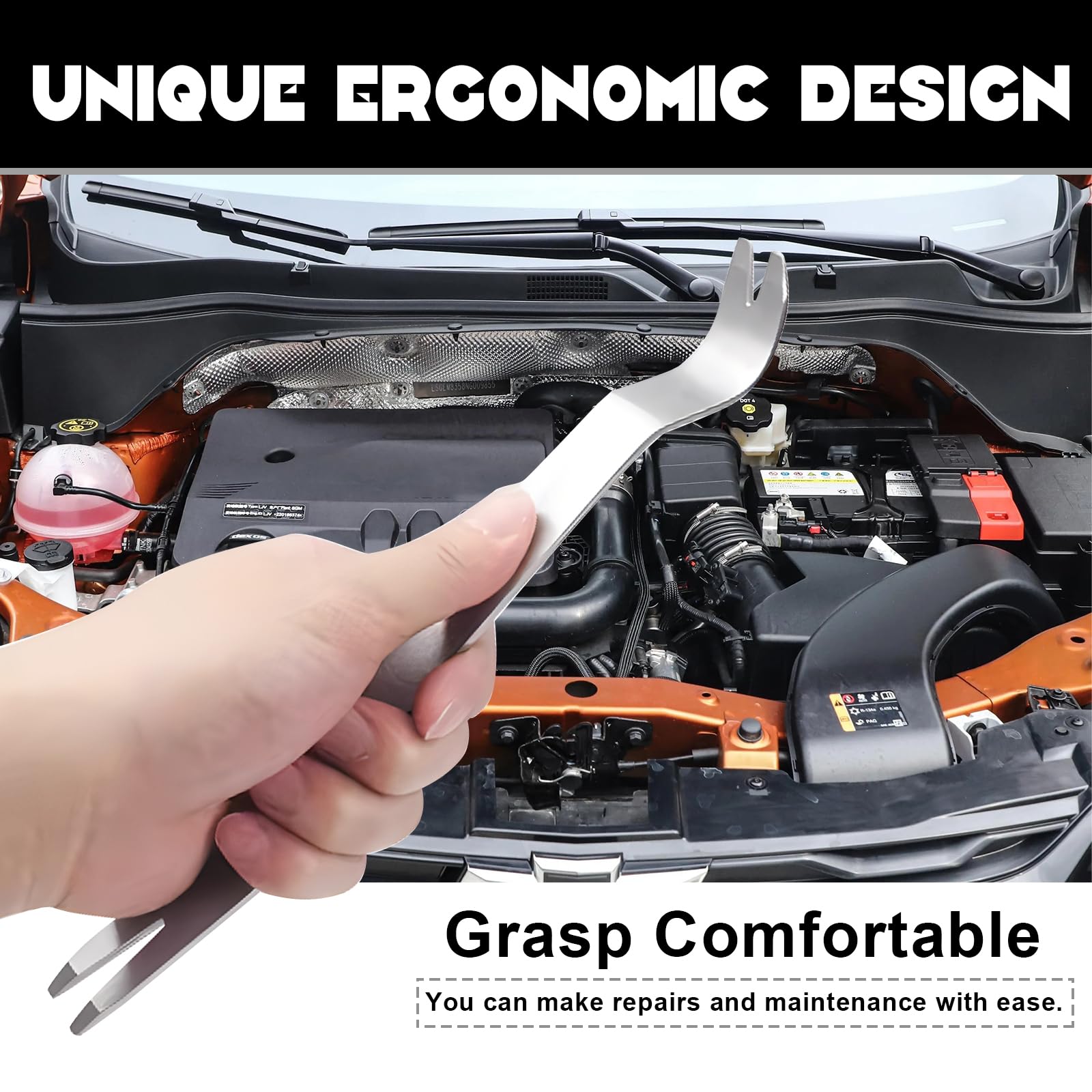 6pcs Metal Trim Removal Tool, Auto Fastener Remover Set Pry Tool Kit, Stainless Steel Universal Clip Pry Tools for Car Door Panel Audio Stereo Fastener Remover, Interior Exterior Trim Tools
