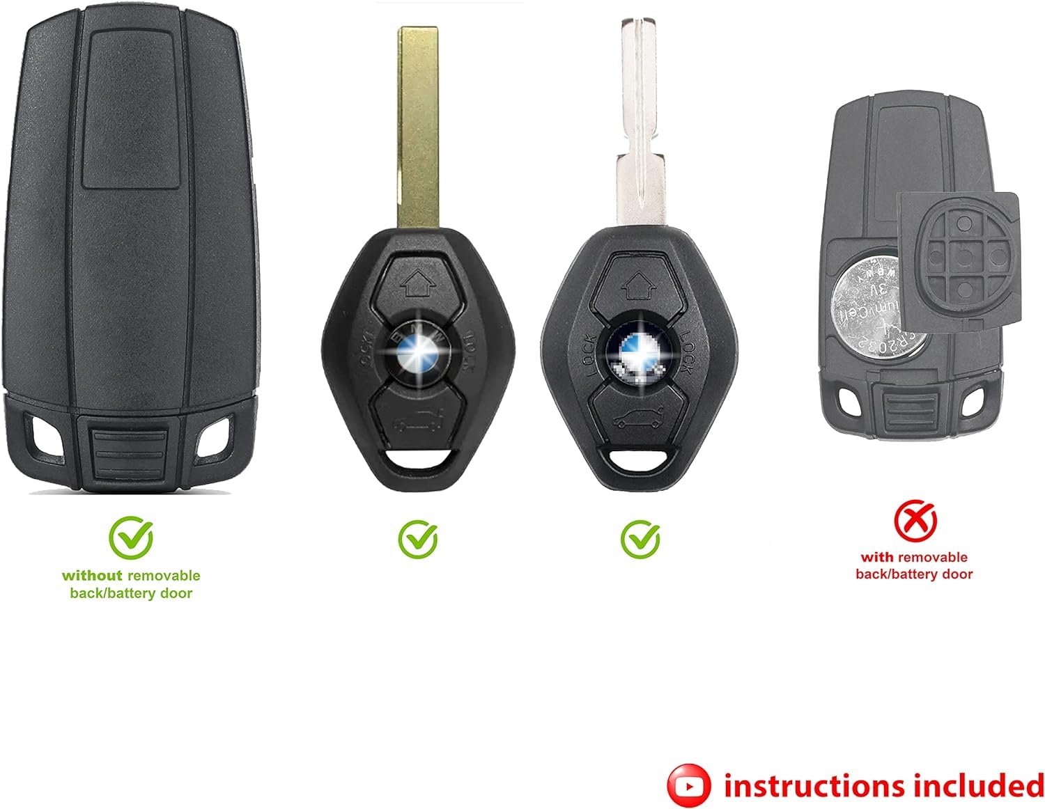 (2 PACK) REMOTE KEY FOB BATTERY VL2020 for BMW fits 1996-2014 LX8FZV and Smart case shell accessories 1,3, 5, 6, 7 Series Z3, Z4, Z8, M3, M5, M6, X5, X6, E81 E46 E39 E63 E38 E83 E53 E36 E85 E39 E46