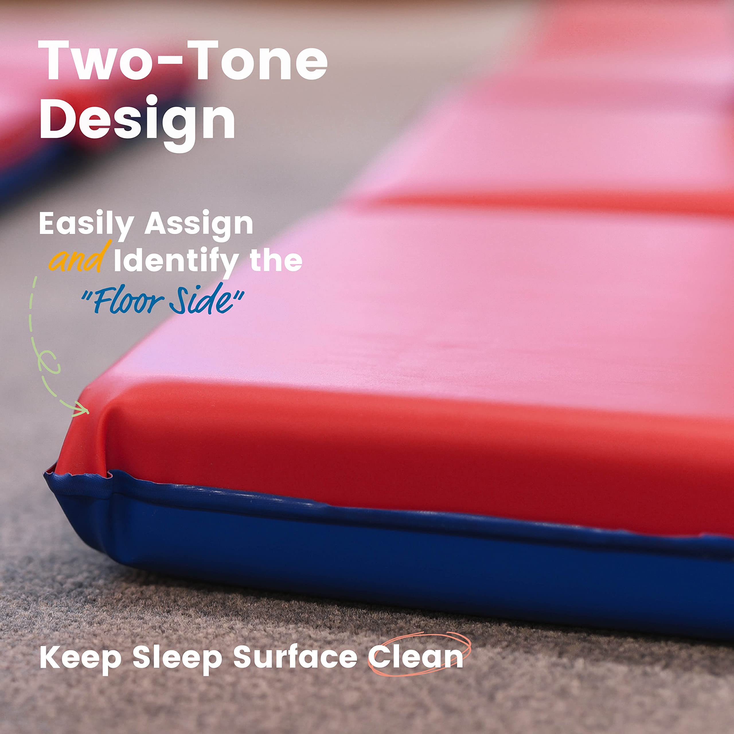 ECR4Kids Premium Folding Rest Mat, 4-Section, 2in, Sleeping Pad, Blue/Red, 1-Piece
