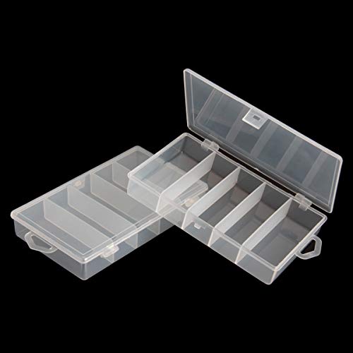 SBYURE 2 Pack 5 Grid Clear Plastic Fishing Tackle Storage Box Jewelry Making Findings Organizer Box Container Case Utility Box,7x4.3x1.2inch