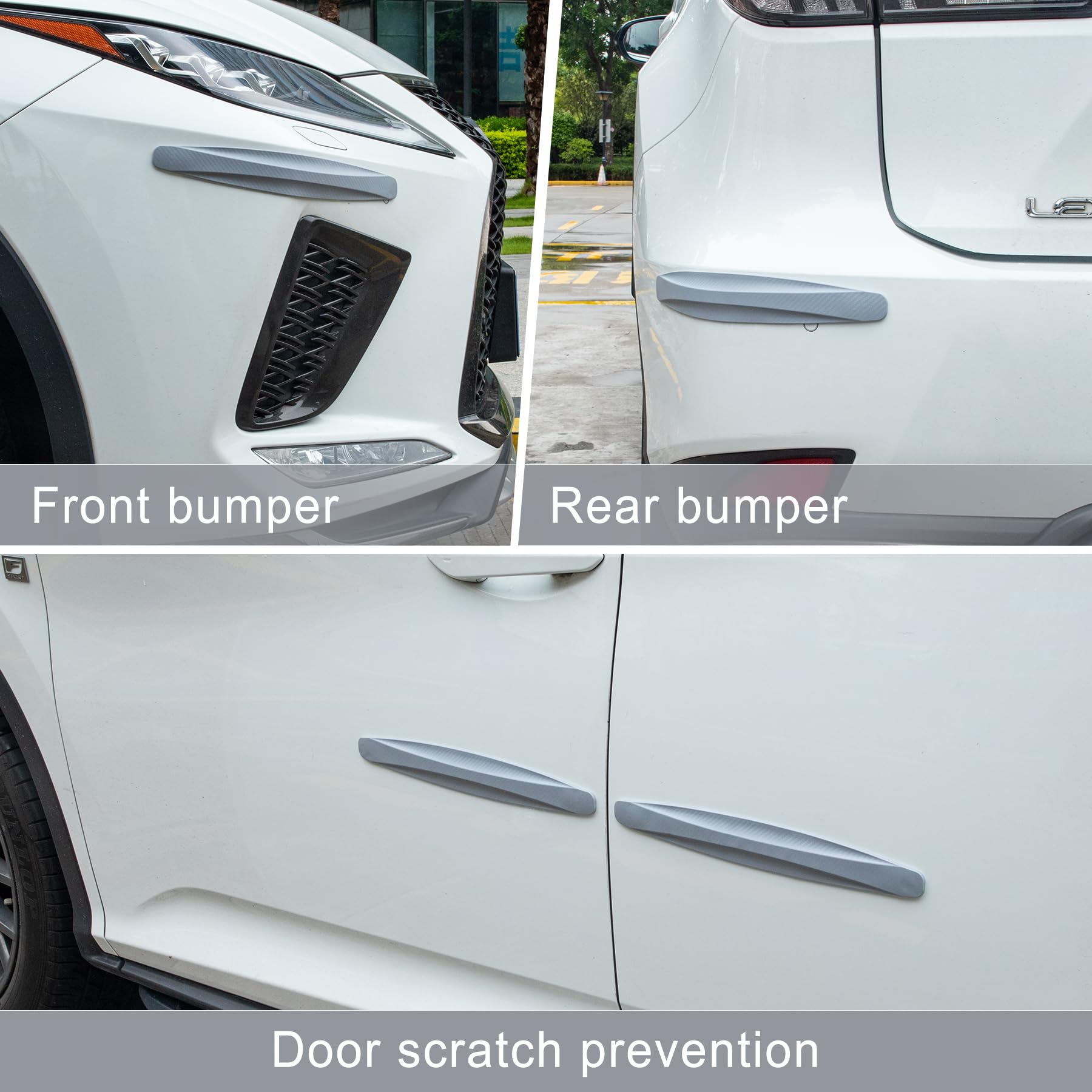 BJSIA 4PCS Rear Bumper Car Protector Strip, Anti-Collision Patch, Front and Back Corner Bumper Strip Anti-Scratch Trim Tape Carbon Fiber Textured, Universal for Cars, SUVs, Trucks 15.9" x 2.08" (Gray)