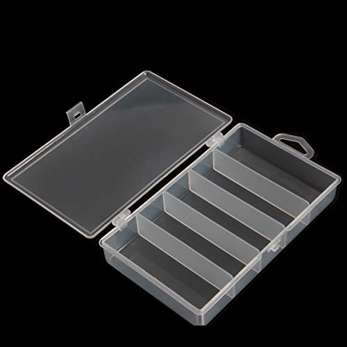 SBYURE 2 Pack 5 Grid Clear Plastic Fishing Tackle Storage Box Jewelry Making Findings Organizer Box Container Case Utility Box,7x4.3x1.2inch