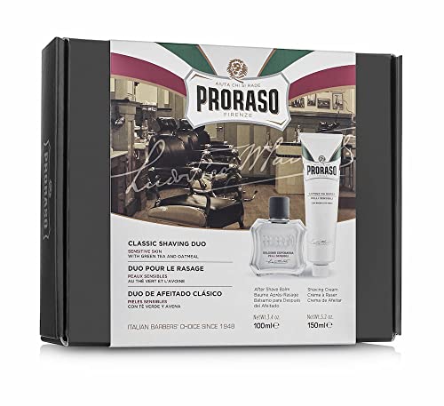 Proraso Sensitive Skin Shaving Kit for Men | Gift Box with Shaving Cream & After Shave Balm with Oatmeal & Green Tea Extract
