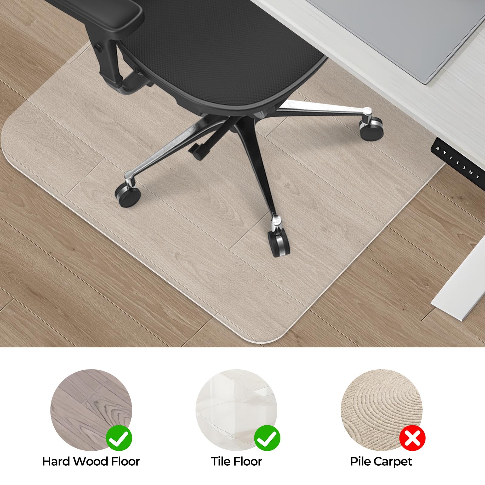 Chair Mat for Hard Wood Floors - Heavy Duty Floor Protector - Easy Clean (47''×59'')
