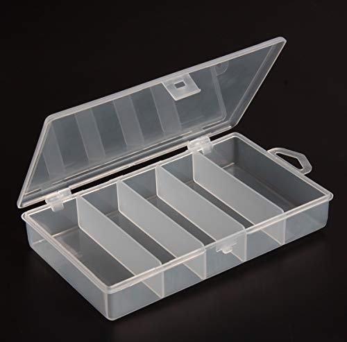 SBYURE 2 Pack 5 Grid Clear Plastic Fishing Tackle Storage Box Jewelry Making Findings Organizer Box Container Case Utility Box,7x4.3x1.2inch