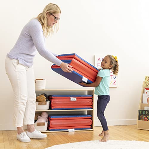 ECR4Kids Premium Folding Rest Mat, 4-Section, 2in, Sleeping Pad, Blue/Red, 1-Piece