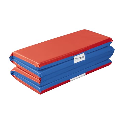 ECR4Kids Premium Folding Rest Mat, 4-Section, 2in, Sleeping Pad, Blue/Red, 1-Piece