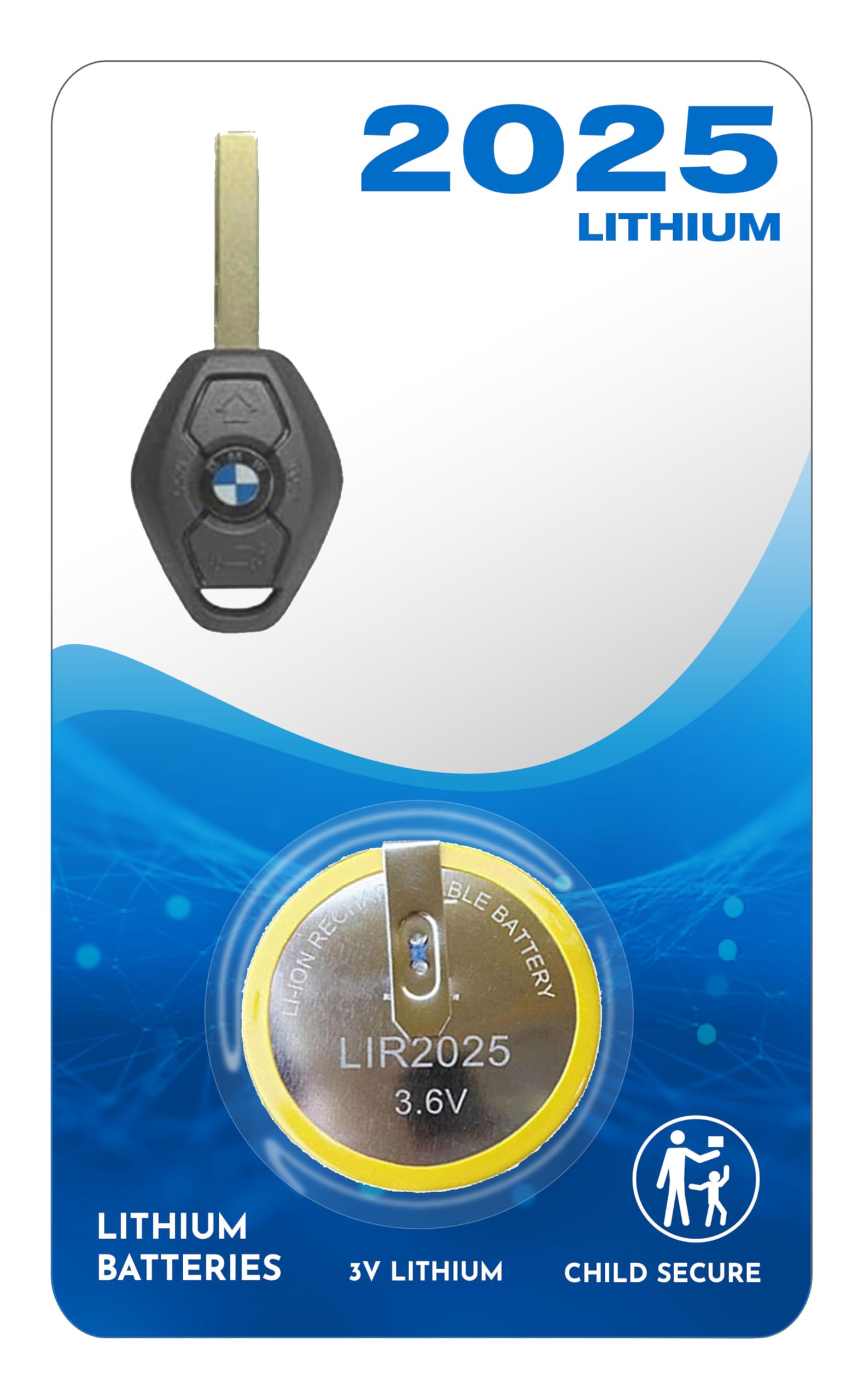 for 1996-2012 Remote Key FOB Battery LIR2025 (90 Degrees) Compatible with BMW Mini Cooper 3, 5, 7 Series, M3, M5, M6, Z3, Z4, Z8, E63 E38 E83 E53 E36 E85 (FCC ID: LX8FZV, LX8 FZV) – with Instructions