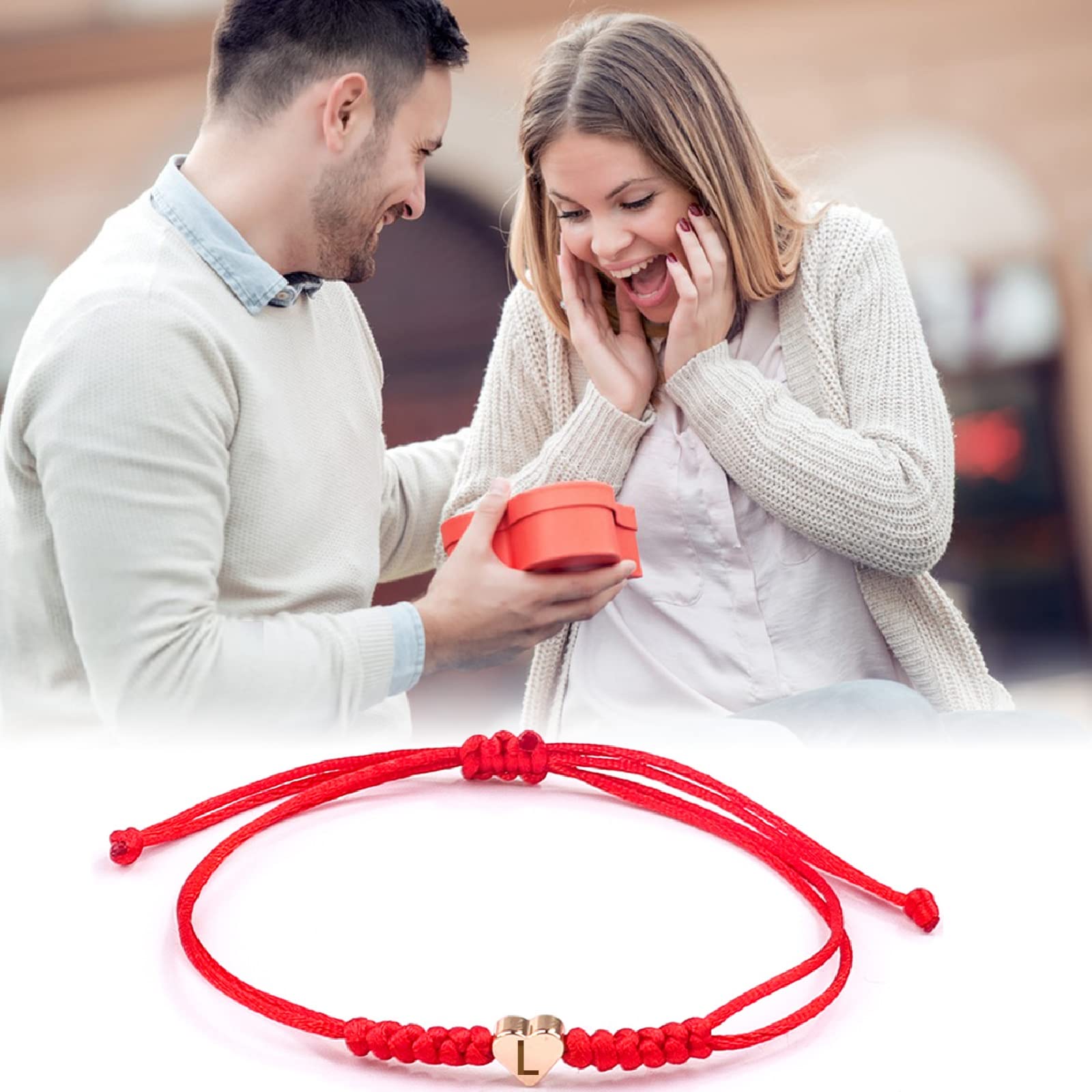 Red Initial Bracelet C Initial Letter Bracelets for Teen Girls Adjustable Red String Bracelets for Women Men Heart Shape Braided Bracelets Personalized Bracelet Birthday Mothers Day Gifts for Mom(C)