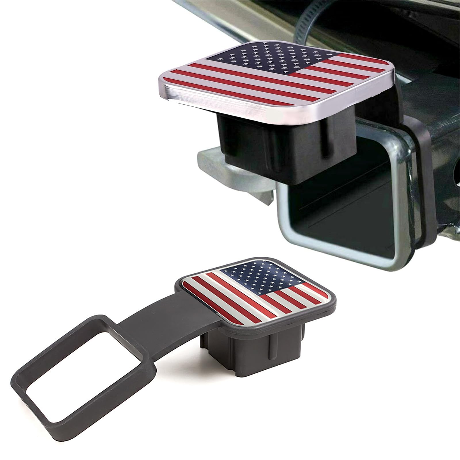 jeseny Pack-1 Car Hitch Cover, American Flag Car Plug Cover, TPU Trailer Tube Cover Cap, 2 Inches Square Receiving Pipe Cover, Auto Modification Kit, Universal for Most Vehicles (Red)