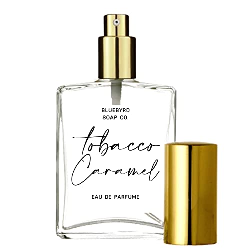 Bluebyrd Soap Co. Tobacco Caramel Cologne Spray 1oz. | Decadent Fragrance with Notes of Tobacco Leaves, Citrus, Sweet Caramel, & Woods | Unique Smelling Perfumes for Women & Men | Handcrafted Perfume Gifts (Tobacco Caramel, 1 oz)
