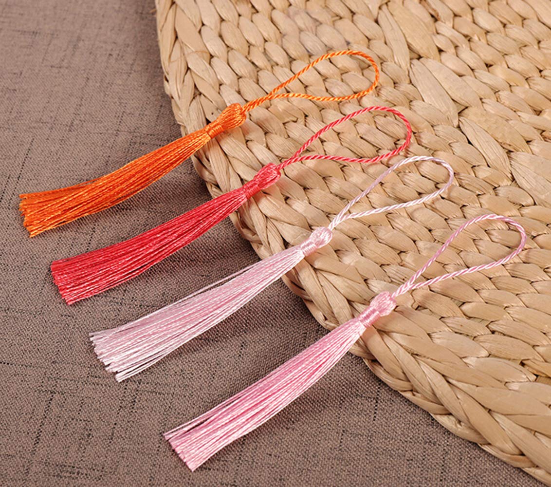 VEYLIN 100Pcs Small Craft Tassels, Handmade Mini Silky Bookmark Tassel with Loop for Jewelry Making (13cm/5.11 in)