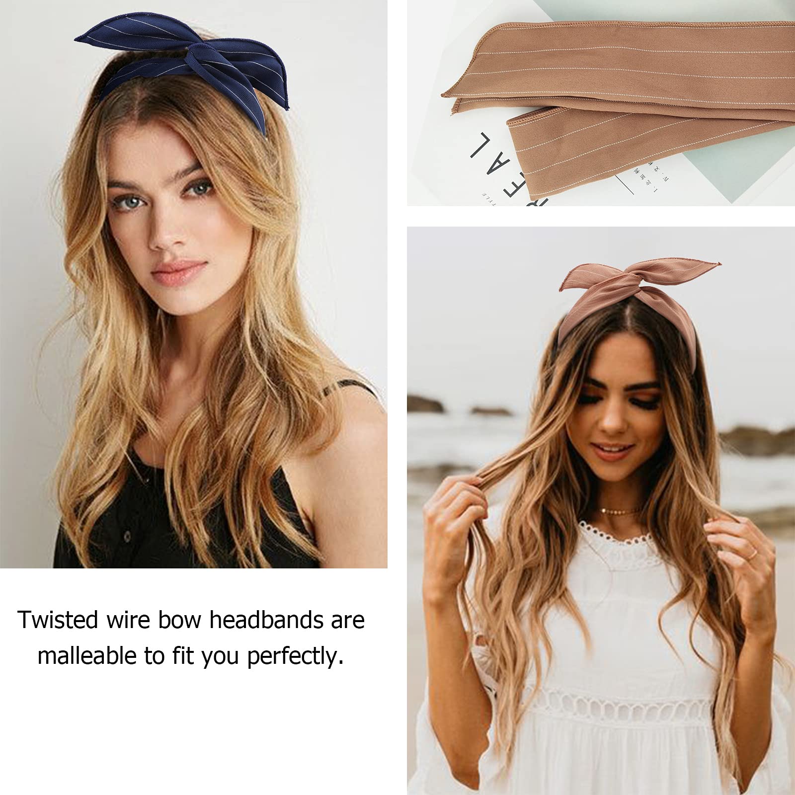 DRESHOW Twist Bow Wire Headbands Vintage Head Wrap Rabbit ear Wired Hairbands Hair Holder Hair Accessory for Women and Girls 6 Pack