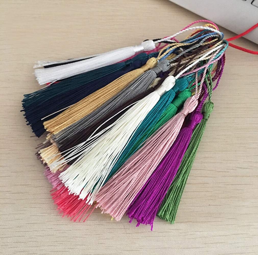 VEYLIN 100Pcs Small Craft Tassels, Handmade Mini Silky Bookmark Tassel with Loop for Jewelry Making (13cm/5.11 in)