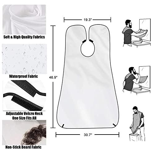 Beard Bib, Non-Stick Beard Apron for Shaving Trimming, Beard Catcher with Strong Suction Cups, Beard Hair Catcher - Unique Gifts for Men. (White)