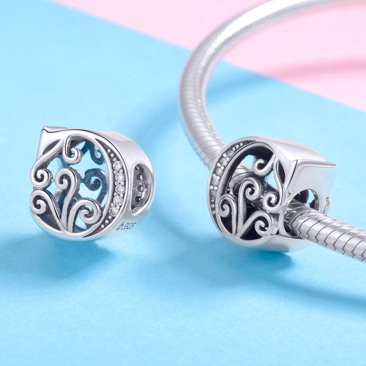 925 Sterling Silver Letter C Charms for Pandora Bracelets Alphabet Initial Beads Jewelry Gift for Women