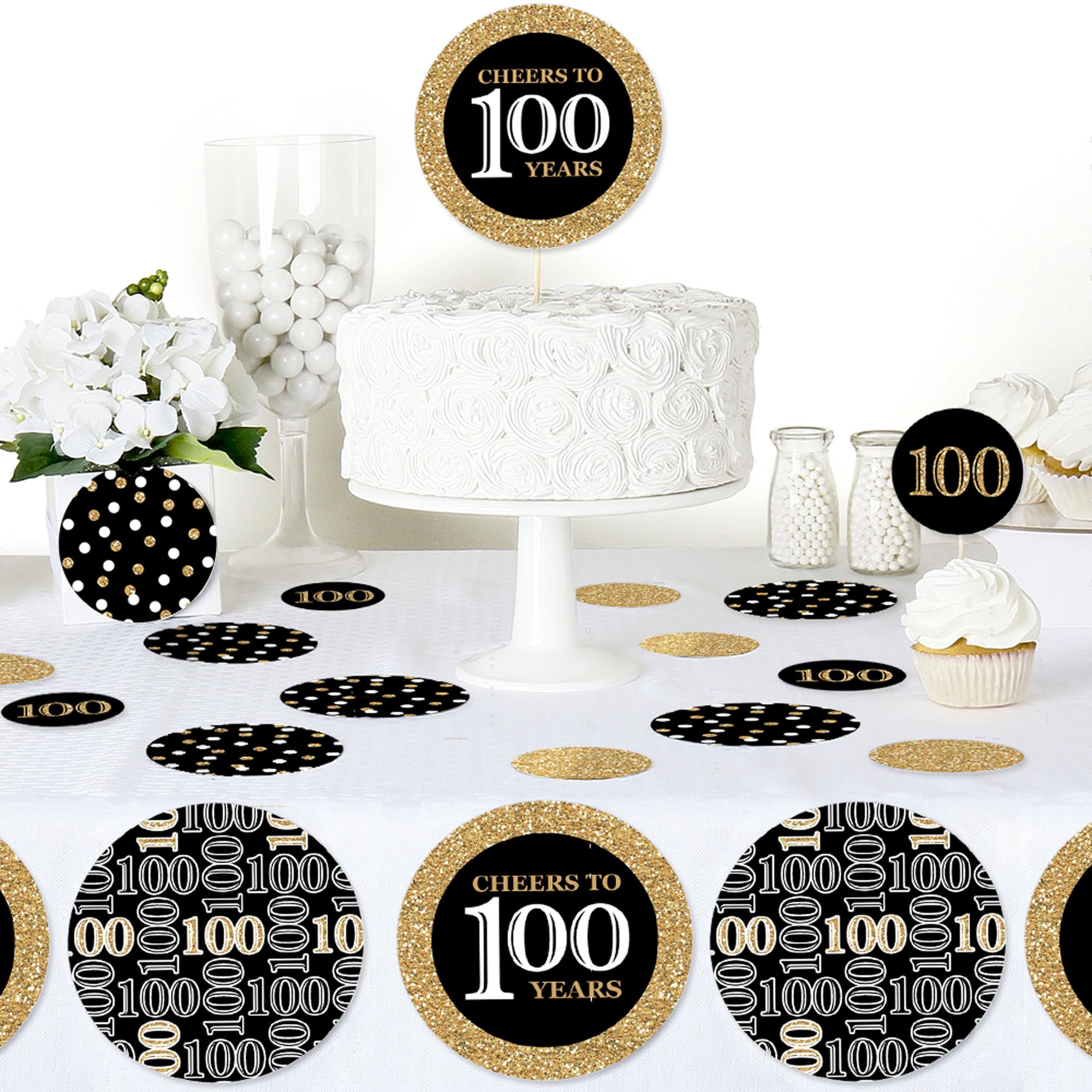 Big Dot of Happiness Adult 100th Birthday - Gold - Birthday Party Giant Circle Confetti - Party Decorations - Large Confetti 27 Count