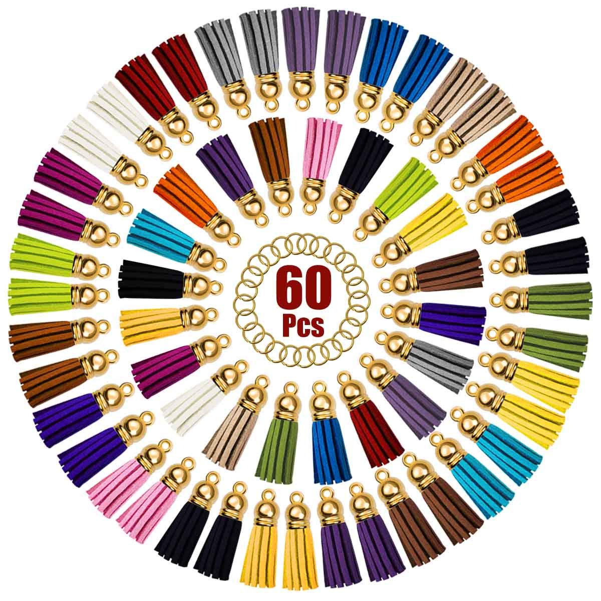 Tassels for Keychains Faux Suede Tassel for DIY Jewelry Making 60 Pcs Leather Keychain Charms Bulk & 60 Pcs Jump Rings Key Chain Rings Bulk for Cellphone Straps Pendants Crafts