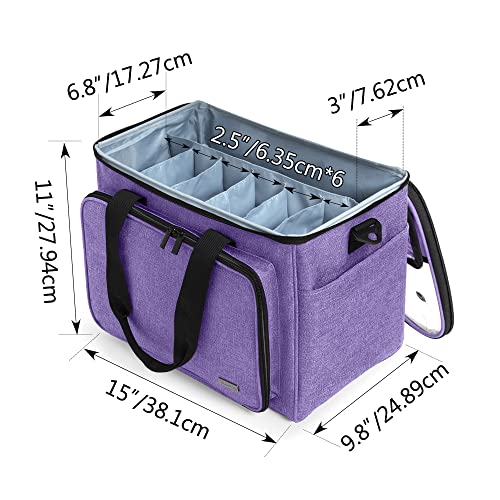 Teamoy Knitting Bag, Yarn Tote Organizer with Inner Divider (Sewn to Bottom) for Crochet Hooks, Knitting Needles(Up to 14β), Project and Supplies, Purple -No Accessories Included