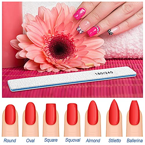 Nail File-Nail Files for Natural Nails 180/240 Grit, Emery Boards Nail Files Double Sided, 12 PCS Professional Manicure Tools for Nail Tech
