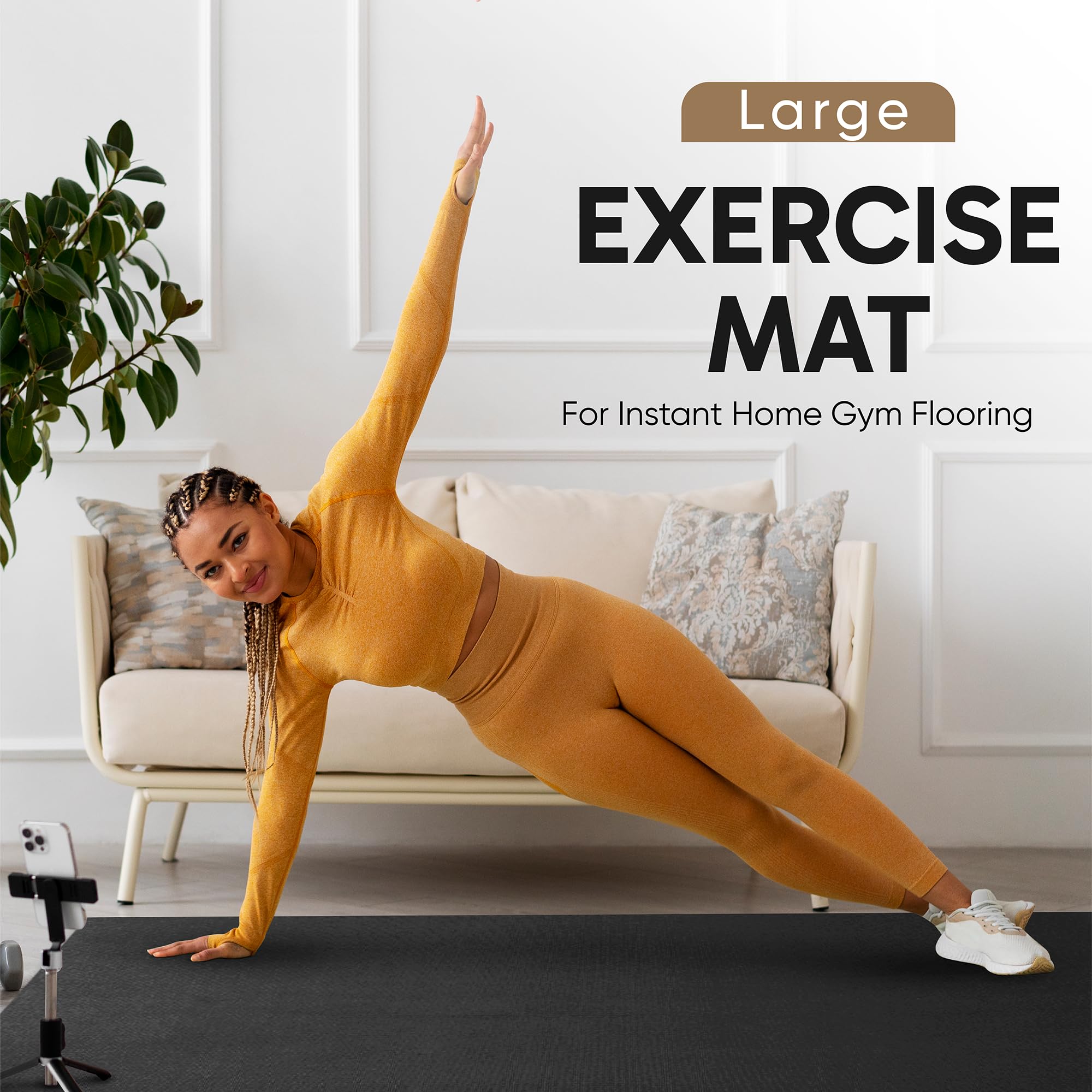 Premium Extra Large Exercise Mat - 8' x 4' x 1/4" Ultra Durable, Non-Slip, Workout Mats for Home Gym Flooring - Jump, Cardio, MMA Mat - Use With or Without Shoes (96" Long x 48" Wide x 6mm Thick)