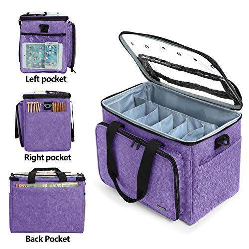 Teamoy Knitting Bag, Yarn Tote Organizer with Inner Divider (Sewn to Bottom) for Crochet Hooks, Knitting Needles(Up to 14β), Project and Supplies, Purple -No Accessories Included