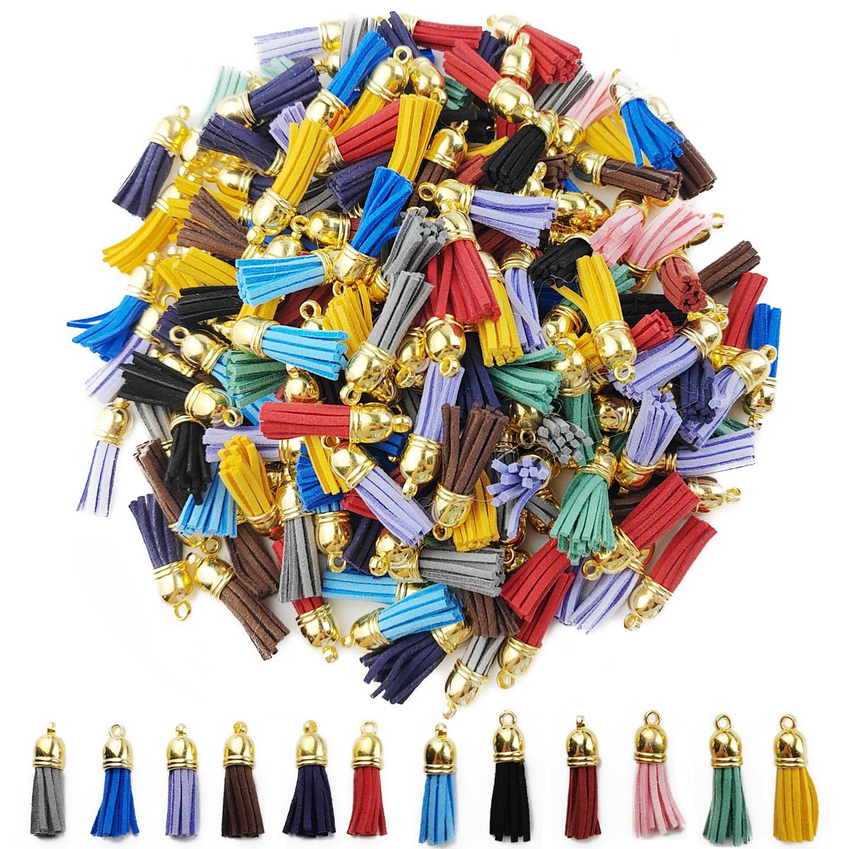 GXXMEI 120PCS Keychain Tassels Bulk Leather Tassels for Jewelry Making Colored Tassel Pendant for Keychain Accessories Craft and Earrings Bracelets Making 12 Colors