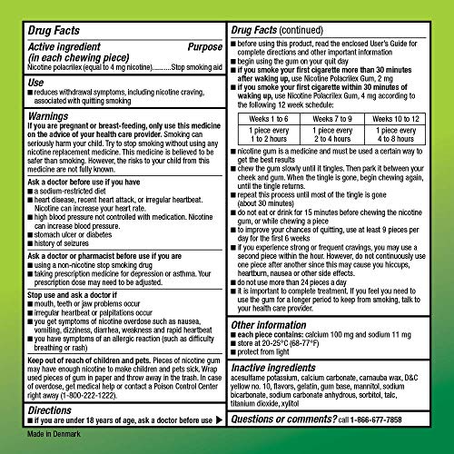 Amazon Basic Care Nicotine Polacrilex Coated Gum, 4 mg (Nicotine), Cool Mint Flavor, Stop Smoking Aid, 20 Count