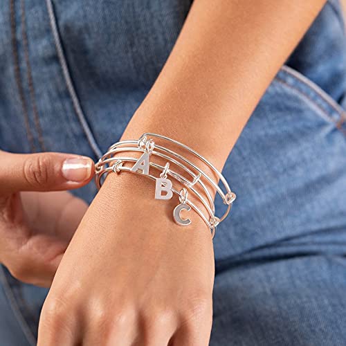 Alex and Ani Expandable Bangle for Women, Initial C Letter Charm, Shiny Silver Finish, 2 to 3.5 in