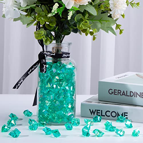 DomeStar Green Fake Crushed Ice Rocks, 180 PCS Fake Diamonds Plastic Gems Acrylic Clear Ice Rock Diamond Crystals for Vase Fillers Table Scatter Party Home Decoration Wedding Display