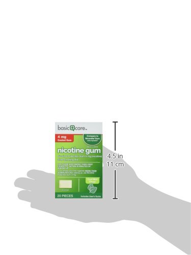 Amazon Basic Care Nicotine Polacrilex Coated Gum, 4 mg (Nicotine), Cool Mint Flavor, Stop Smoking Aid, 20 Count