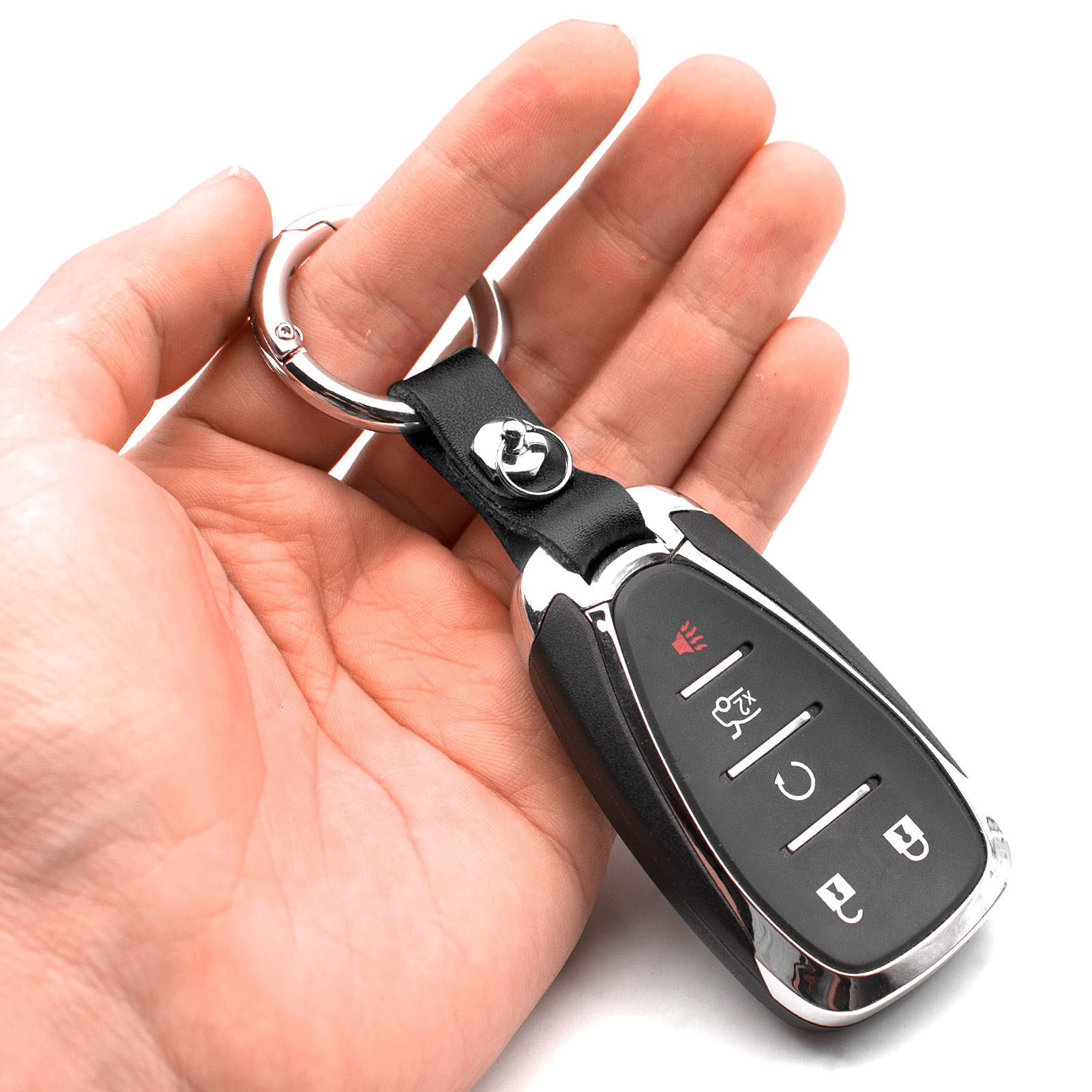 INFIPAR Circle Carabiner Keychain Clip Quick-Release Spring Ring & Anti-Lost Ring Attach Leather Key Chain, No Screwdriver Required, 1 Pack, Black - Newest Version
