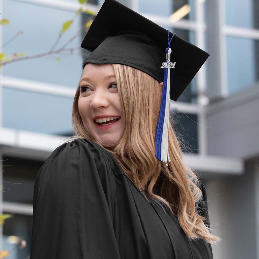 Endea Graduation Double Color Tassel with Silver Date Drop (Royal Blue/White, 2024)