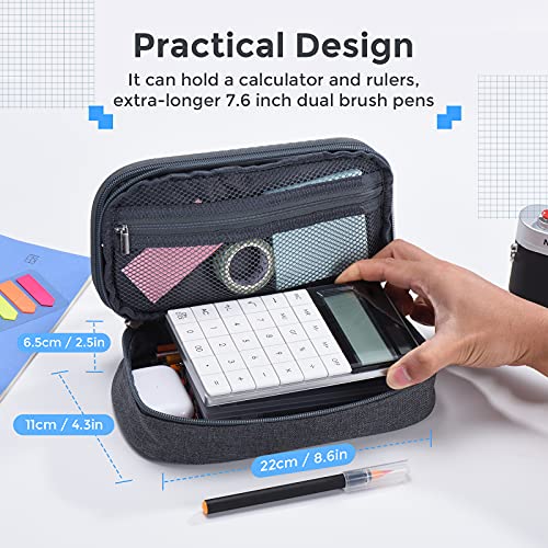 Zcassi Big Capacity Pencil Case 3 Compartments Canvas Bag Multifunctional Marker Pen Pouch Holder Office College School Durable Portable Large Storage Bag for Kids Teens Student Adults
