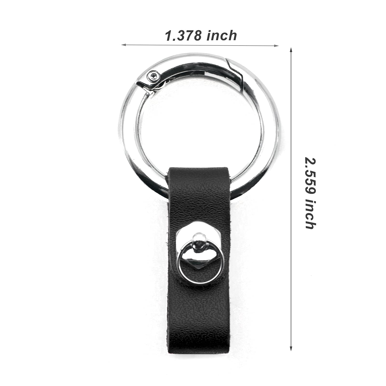 INFIPAR Circle Carabiner Keychain Clip Quick-Release Spring Ring & Anti-Lost Ring Attach Leather Key Chain, No Screwdriver Required, 1 Pack, Black - Newest Version